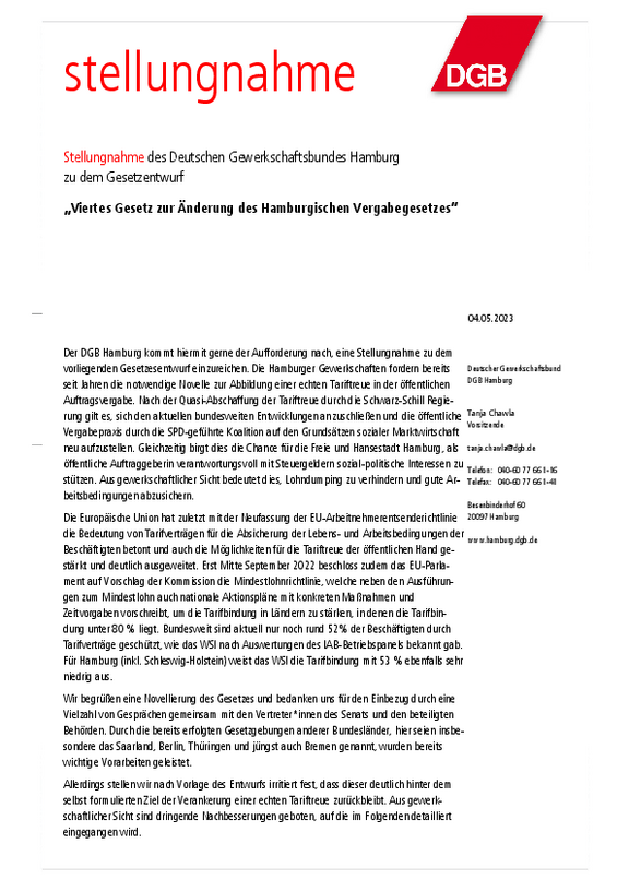 Gewerkschaften kritisieren die Senatspläne zum Vergabegesetz | DGB Nord